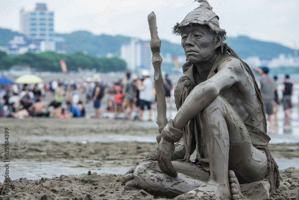 Korean Artists Competing in Beachfront Mud Sculpting Competition Stock ...