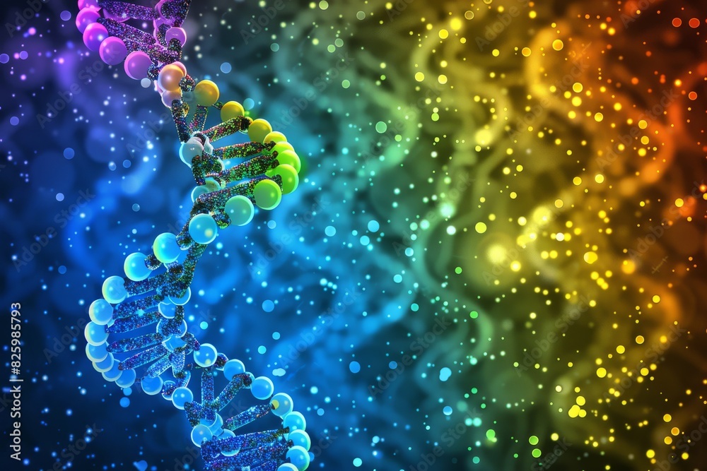 Gradient DNA spiral transitioning from cool blues to warm yellows ...