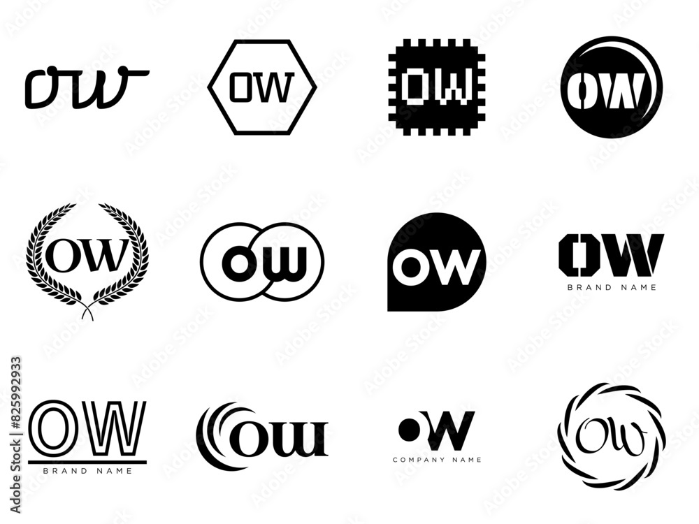 OW logo company template. Letter o and w logotype. Set different ...
