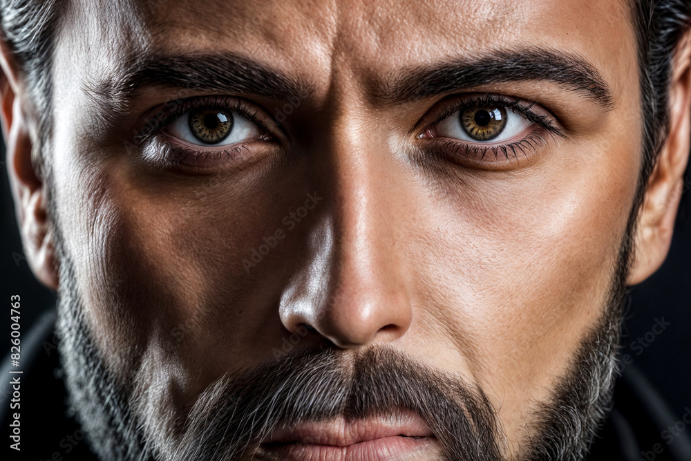 Dramatic portrait (face) of mysterious man with intense gaze and ...
