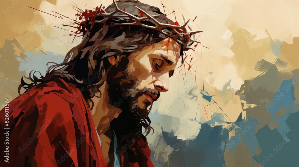 Render a side view of Jesus wearing a detailed crown of thorns ...