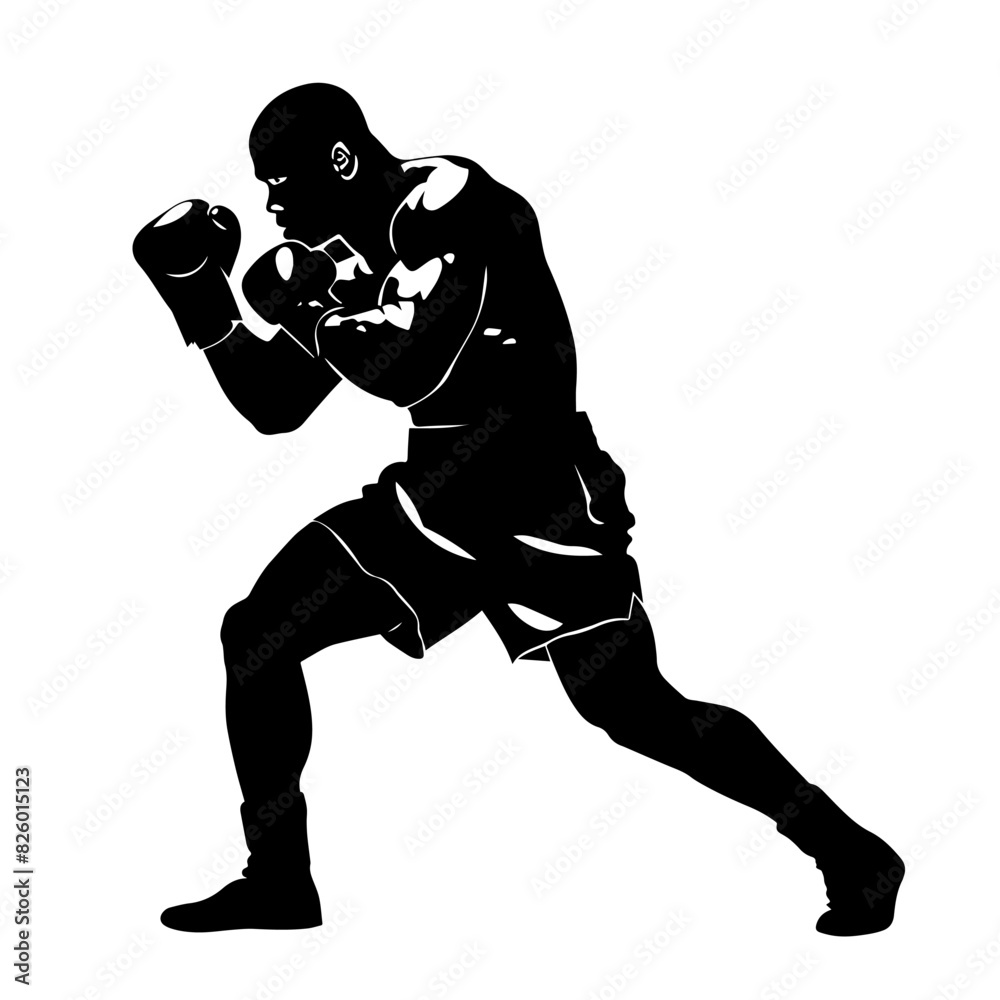Boxer vector black isolated silhouette of man with boxing gloves ...