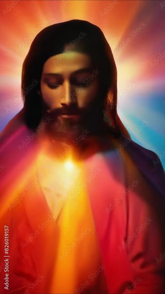 Jesus Christ portrait in rays of holy divine light rays at sunset - 4k ...