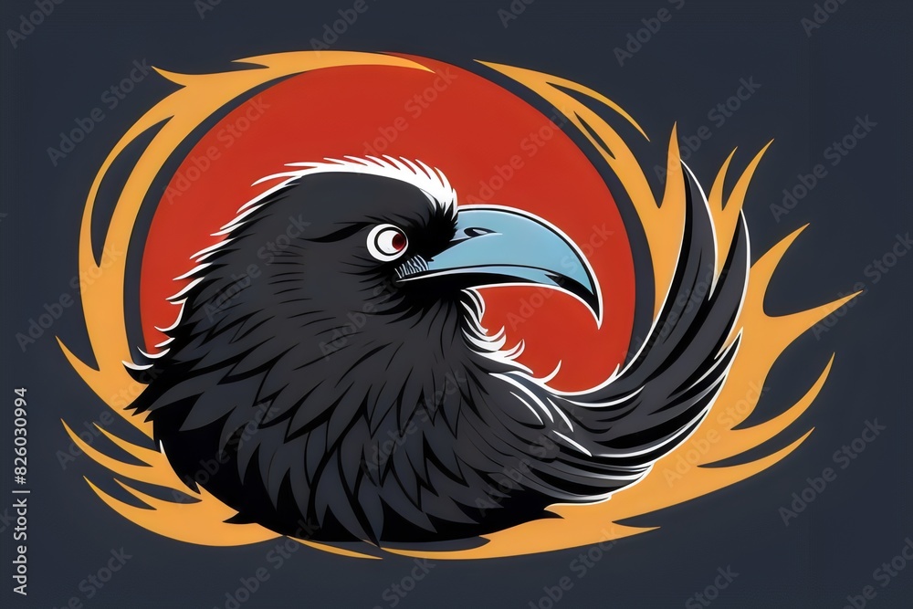 cartoon illustration raven head, t-shirt art, vector, vibrant colors ...