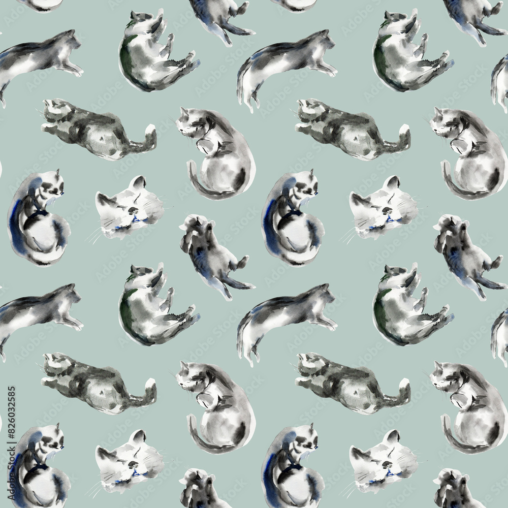 Pattern of cat sketch, animal print stains, beautiful shapes, pastel ...