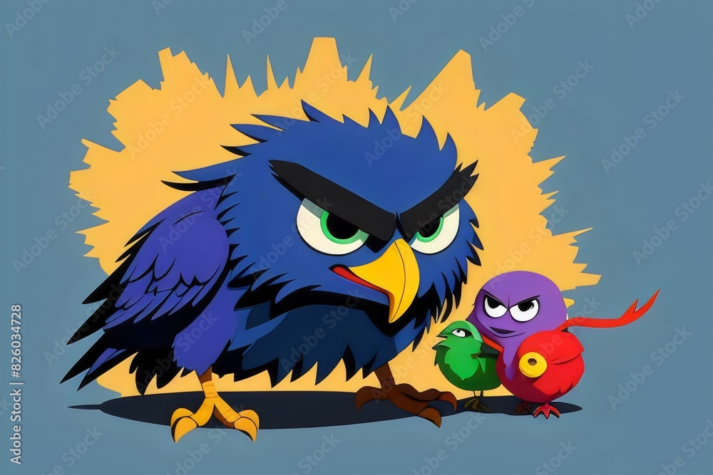 cartoon illustration raven head, t-shirt art, vector, vibrant colors ...