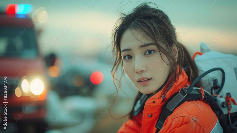 emergency medical response, an assured asian woman paramedic ...