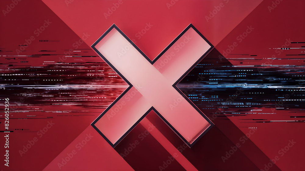 a stylized 'X' with 3D effect in red color scheme with a digital glitch ...