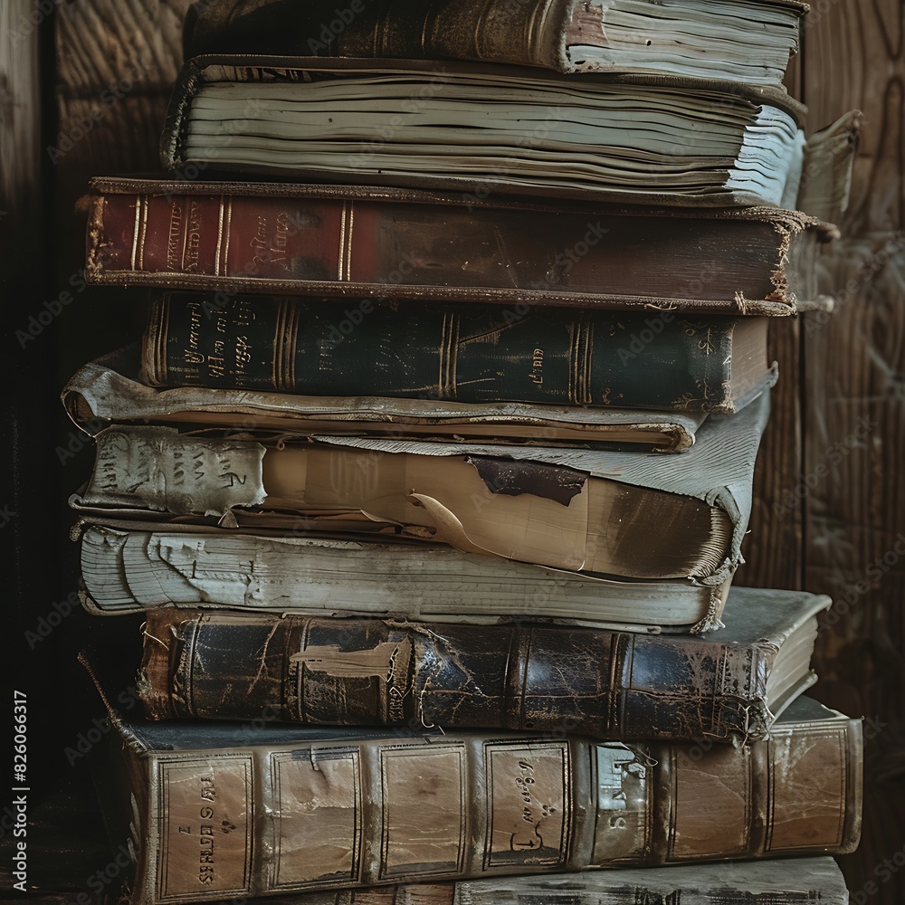 Antique Books Stack, A stack of old books with worn leather covers and ...