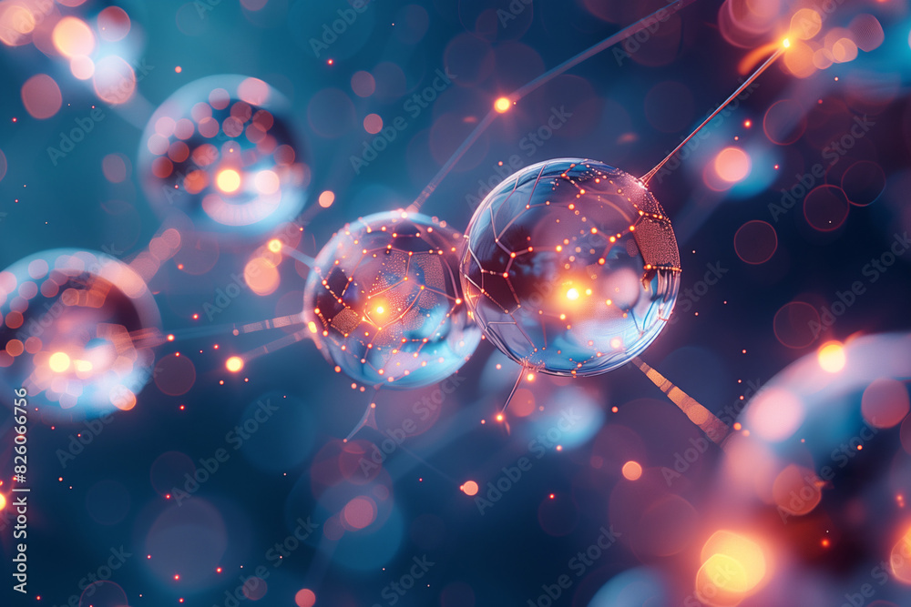 Transparent molecules floating in space with a soft light effect and ...