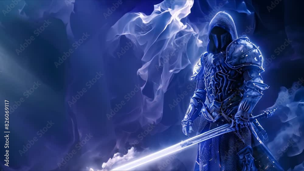 A formidable death knight clad in bone armor wields a magical sword ...