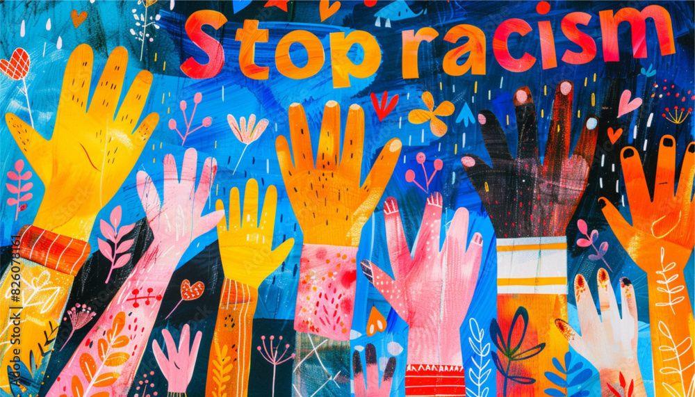 no room for racism. be part of change. stop racism. poster background cartoon style campaign ...