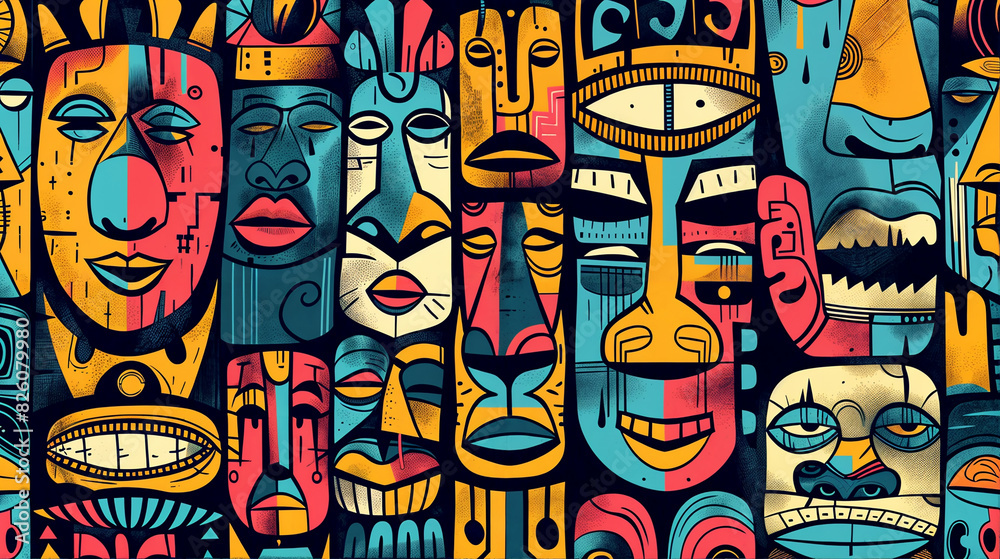 abstract cubism colorful wallpaper, hawaiian tiki statues inspired ...