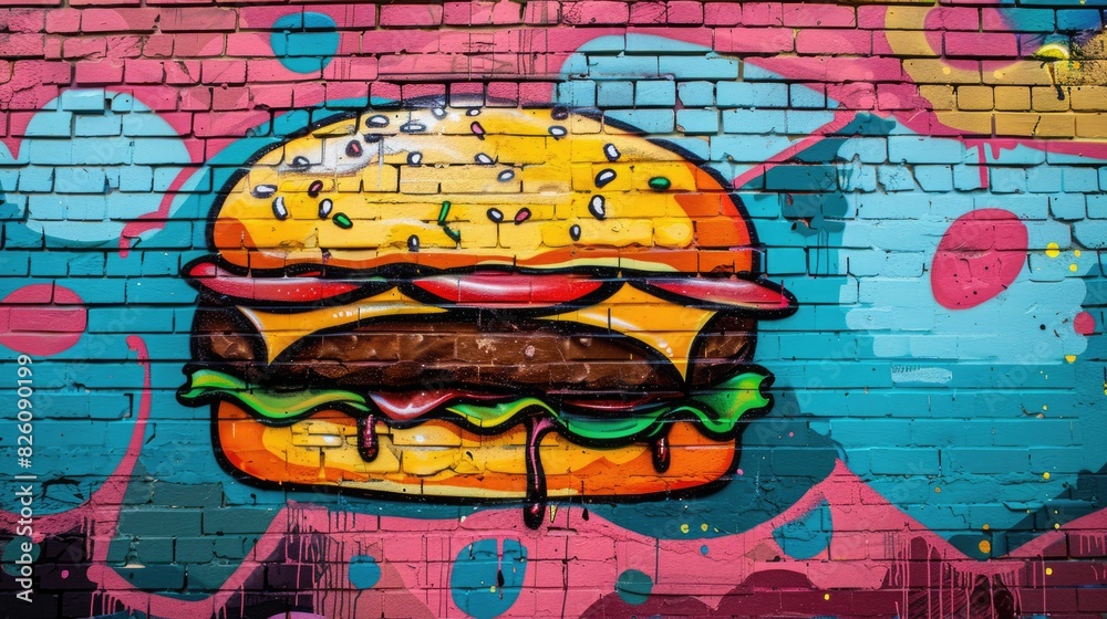 Funky Pop Art Comic Street Graffiti Featuring A Hamburger On A Vibrant
