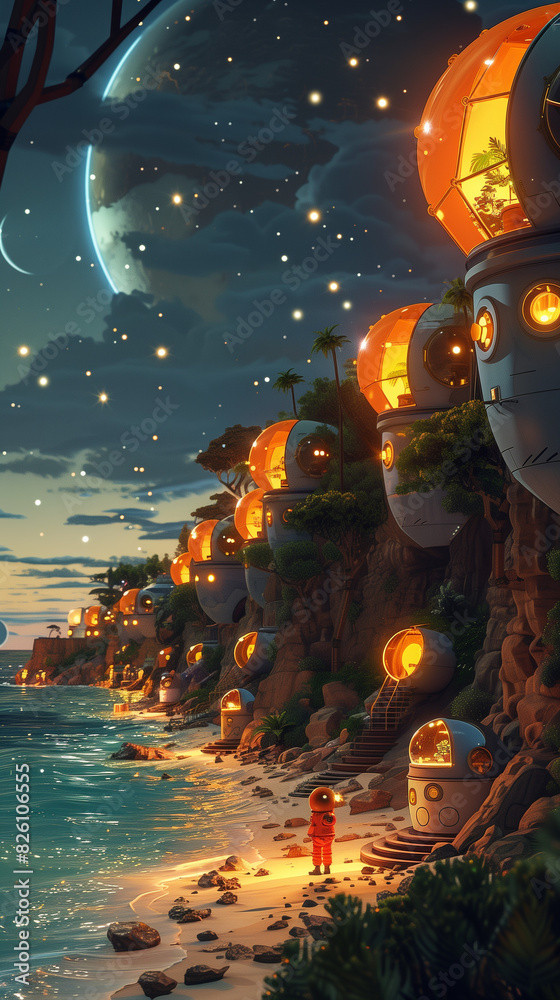 scifi 3d illustration with an astronaut in an alien lake shore with ...