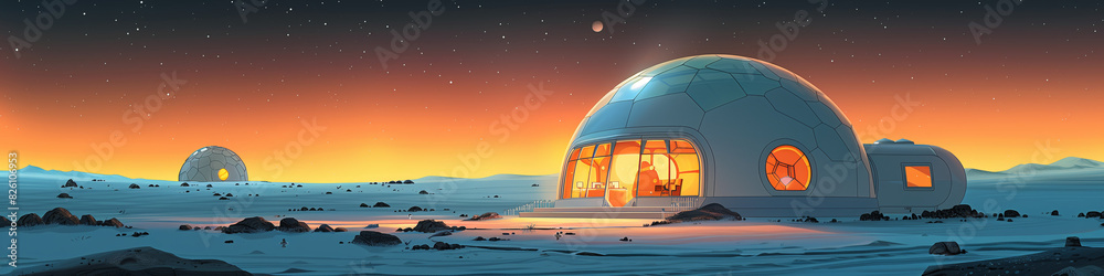 Alien vista illustration; futuristic lab structure; geodesic domes for ...