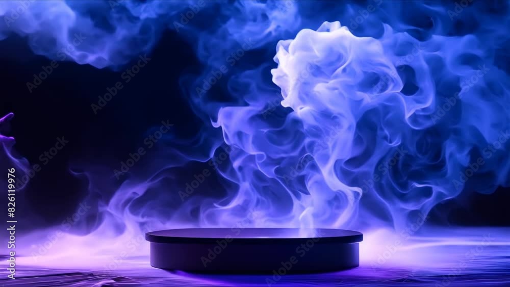 Dark podium on smoky background with spotlight dramatic setting for ...