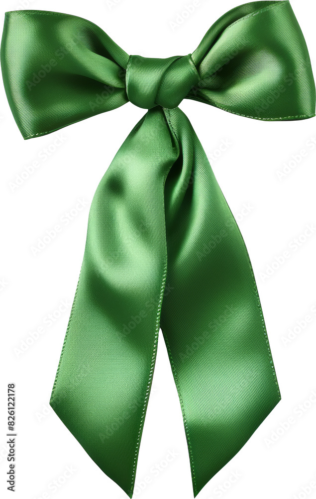 green ribbon satin bow isolated on white or transparent background ...