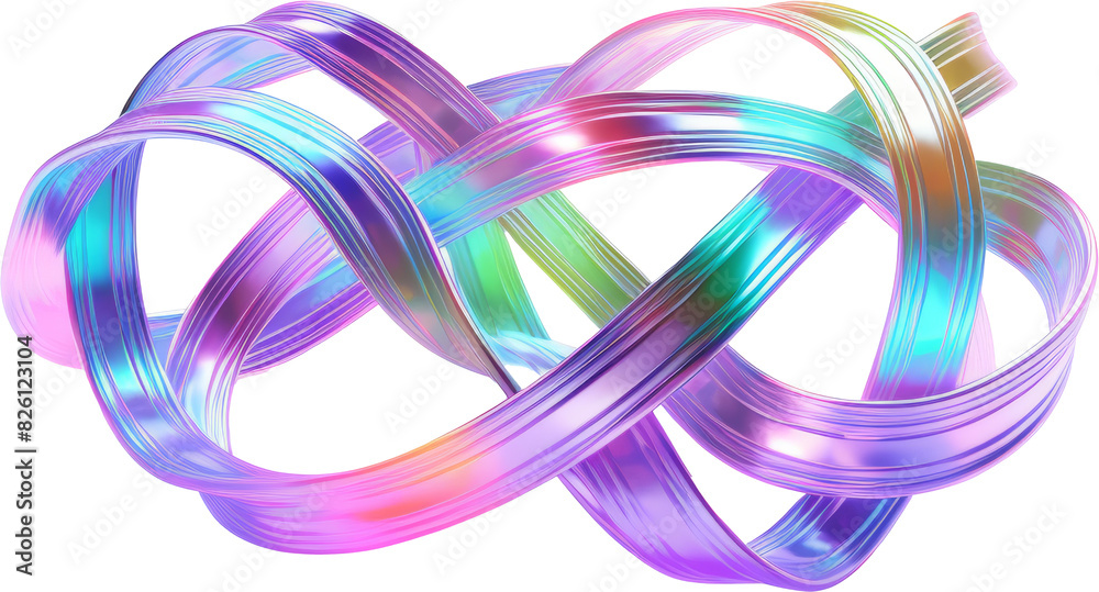 holographic bow tied knot isolated on white or transparent background ...
