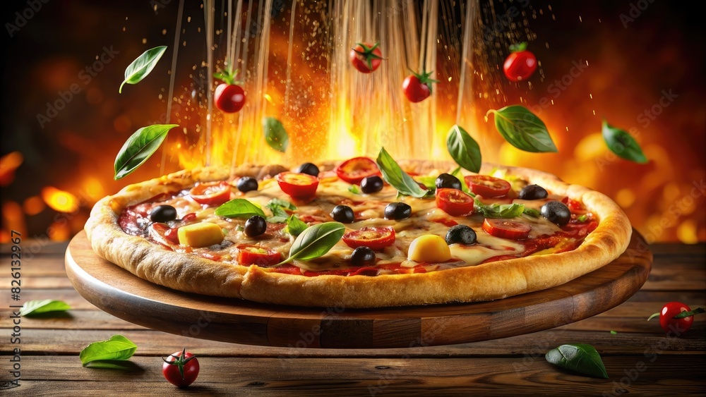 pizza with sausage and vegetables. street fast food, takeaway food ...