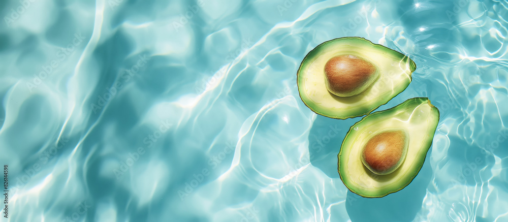 Avocado in Water: Avocado Halves Floating in Clear Blue Swimming Pool ...