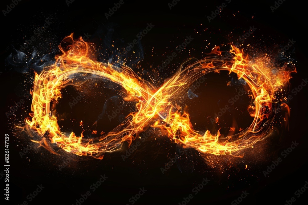 Burning infinity symbol. Eternity sign on fire. Isolated on black ...