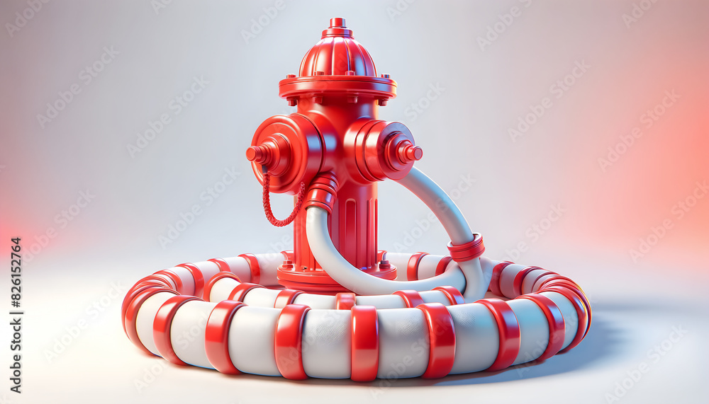 3D Rendered Image: Realistic Fire Hydrant with Coiled Hose - Bright Red ...
