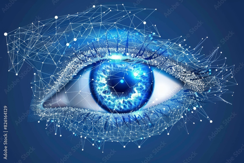 Digital eye illustration with interconnected lines and nodes ...