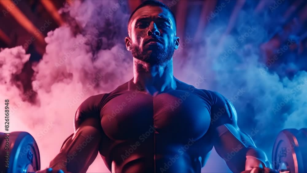 Fit model man lifting weights in gym showcasing muscular physique and ...