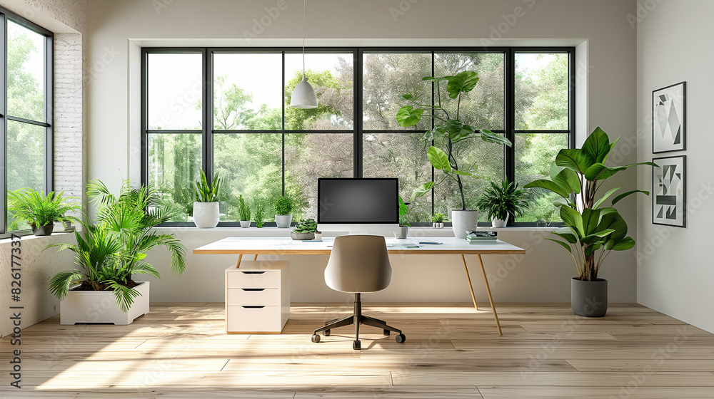 Professional home office Zoom virtual background featuring a clean and ...