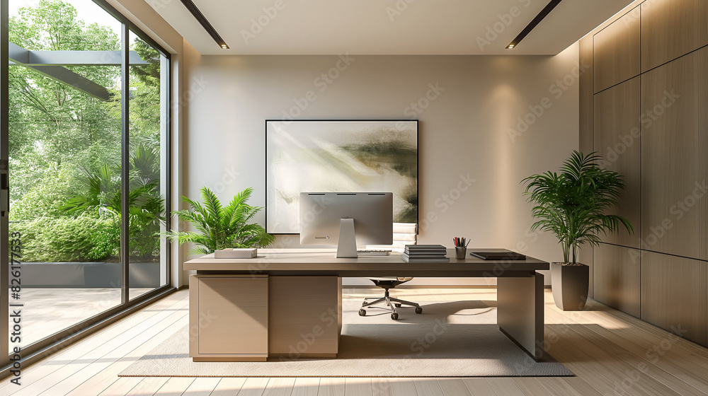 Professional home office Zoom virtual background featuring a clean and ...