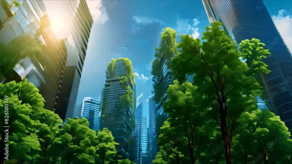 City with sustainable design green technology renewable energy and ...