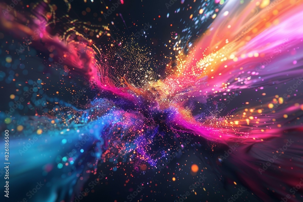 Vibrant abstract image depicting a dynamic splash of cosmic colors and ...