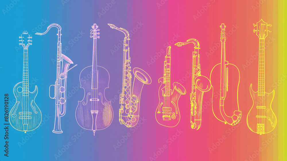 Colorful gradient background featuring transparent outlines of various ...