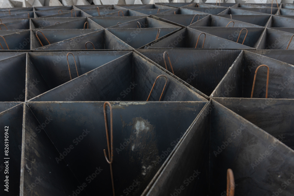 Making dragon teeth for defense. Concrete pyramids. Protection and trap ...