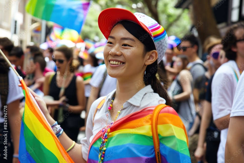 Group of young activist for lgbt rights with rainbow flag. pride month ...