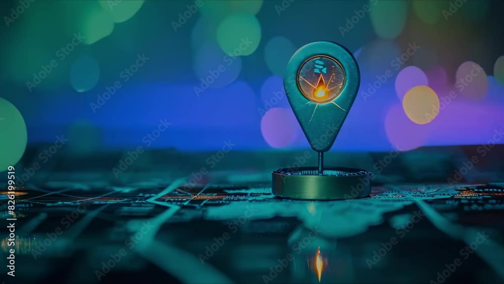 Using a Magnetic Compass Pin to Mark a Location on a World Map. Concept ...