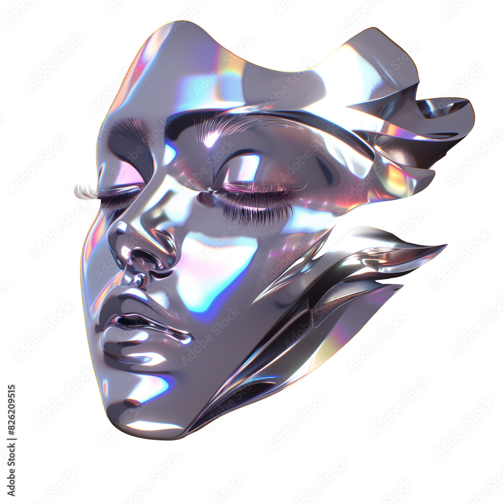 Futuristic chrome woman face isolated. Shiny gloss metal human head ...