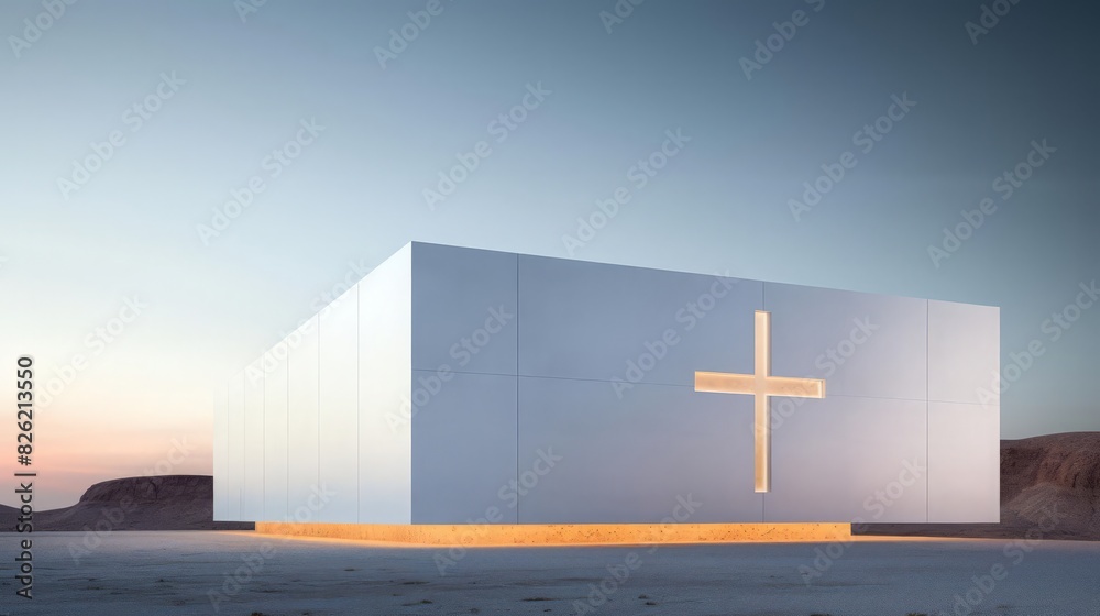 Contemporary sacred architecture featuring a clean, white cube with a ...