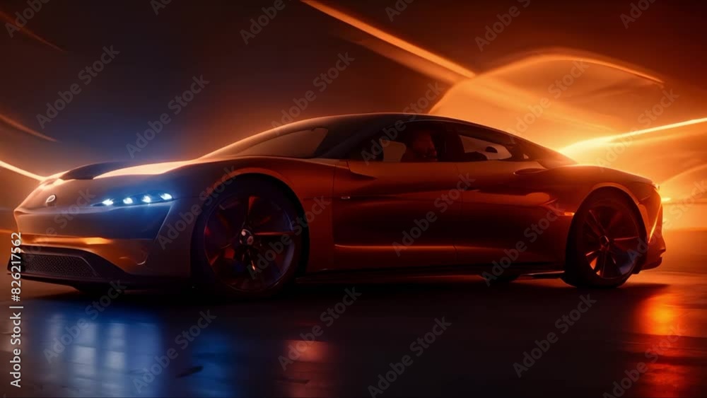 Illuminated electric vehicle body with blue-lit battery motor on ...