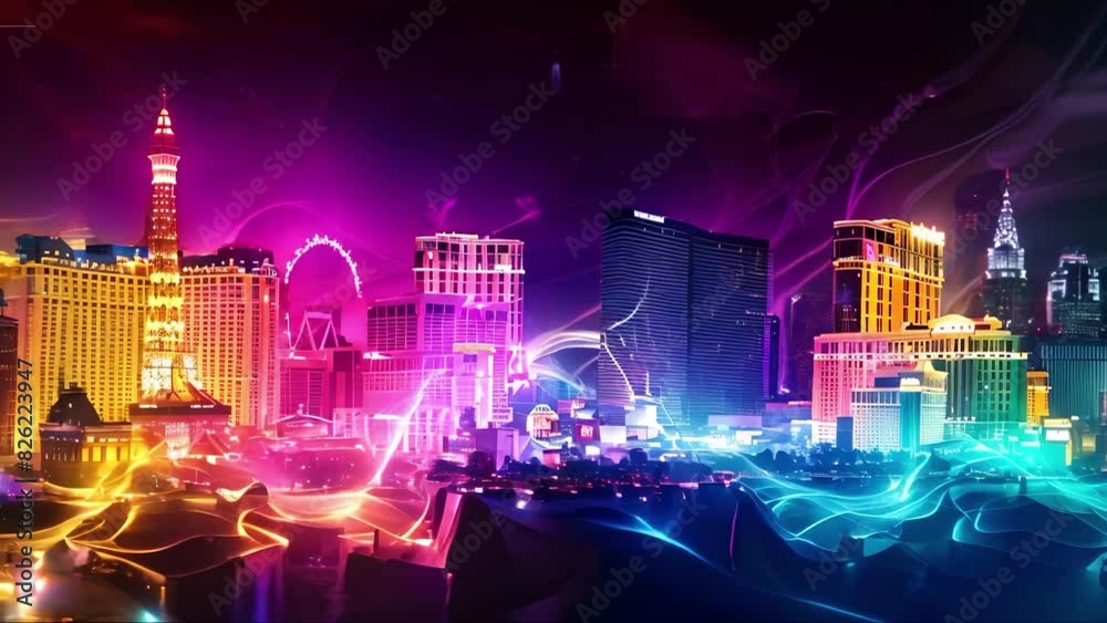 Abstract Las Vegasthemed banner design featuring iconic landmarks and ...