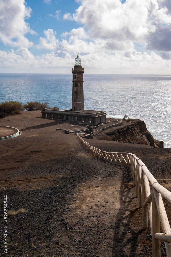 Farol da Ponta dos Capelinhos lighthouse at Faial island of the Azores ...