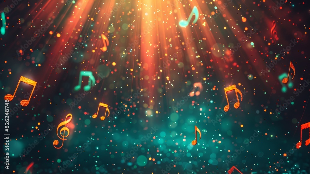 Bright and colorful celebration of music with vibrant beams and ...
