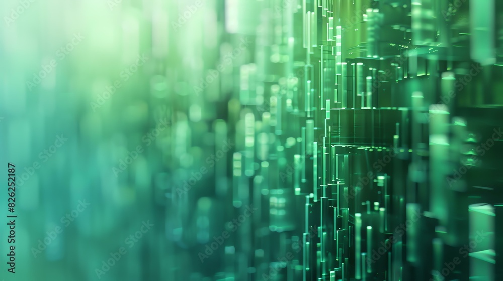 3D rendering of an abstract background with glowing green glass rods ...