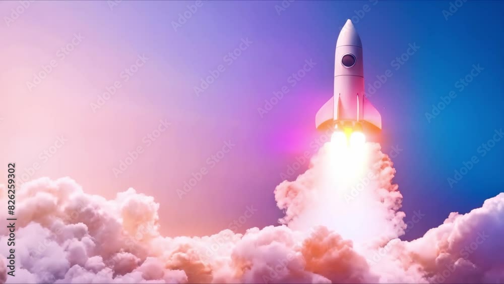 Yellow Rocket Launching with Realistic Cloud Smoke on Yellow Background ...