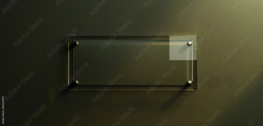 Acrylic name plate on a dark olive wall, isolated on transparent ...