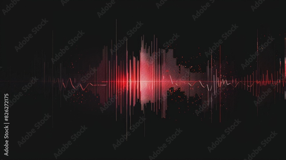 Minimalistic red sound wave against a dark background, capturing the ...