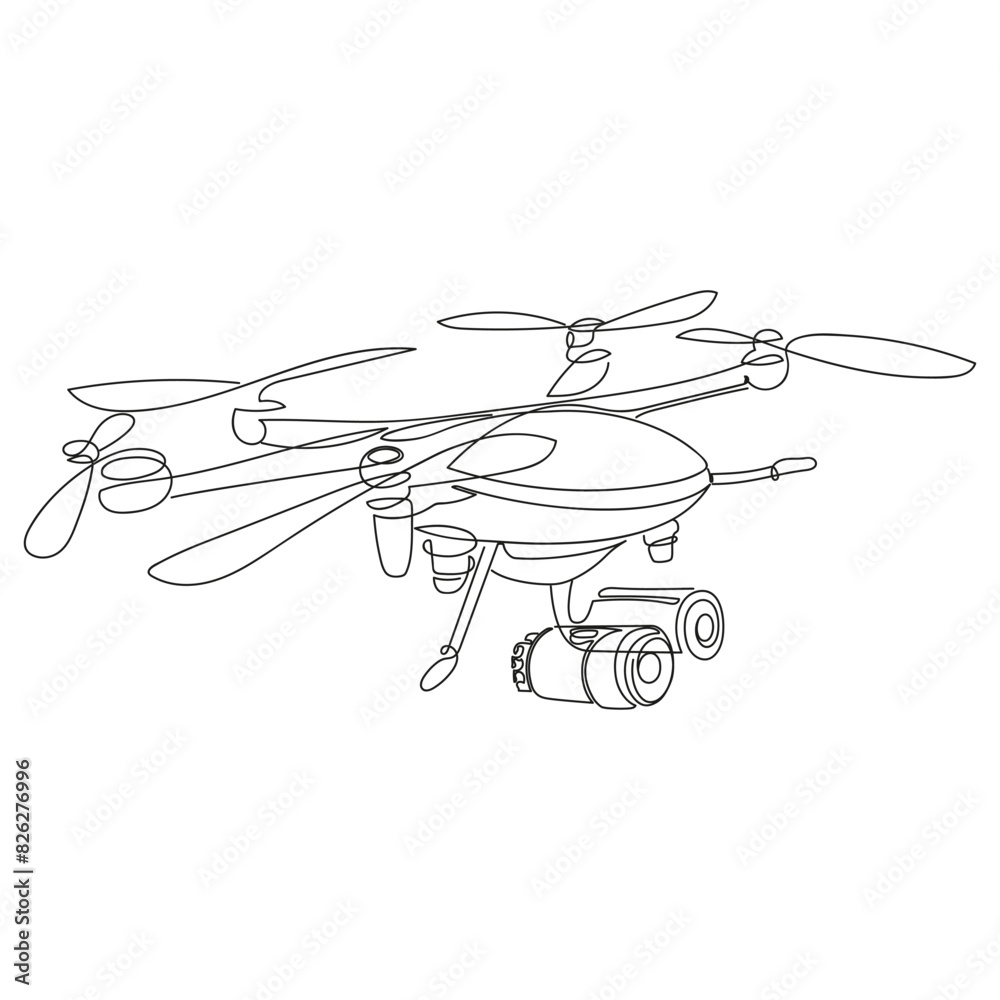 Drone minimalist vector illustration. Flying drone airplane continuous ...