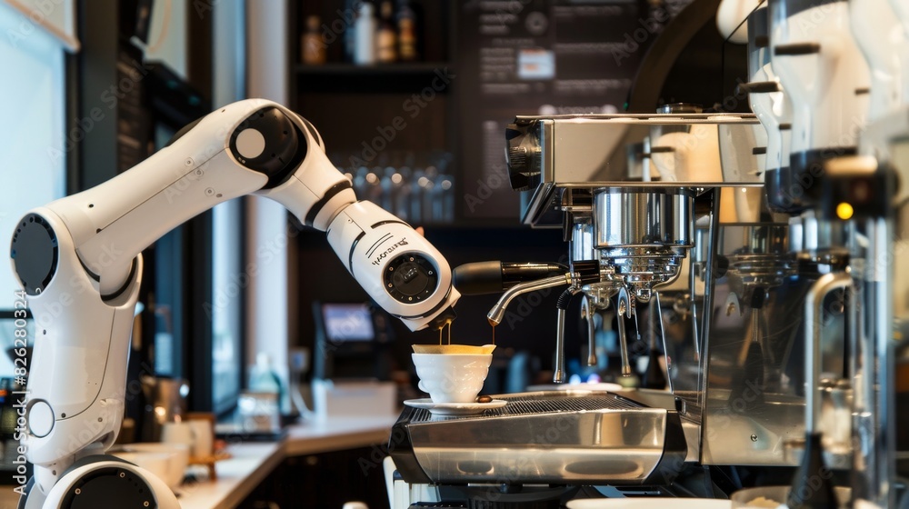 Robotic arm making coffee in a modern caf designed for efficiency ...