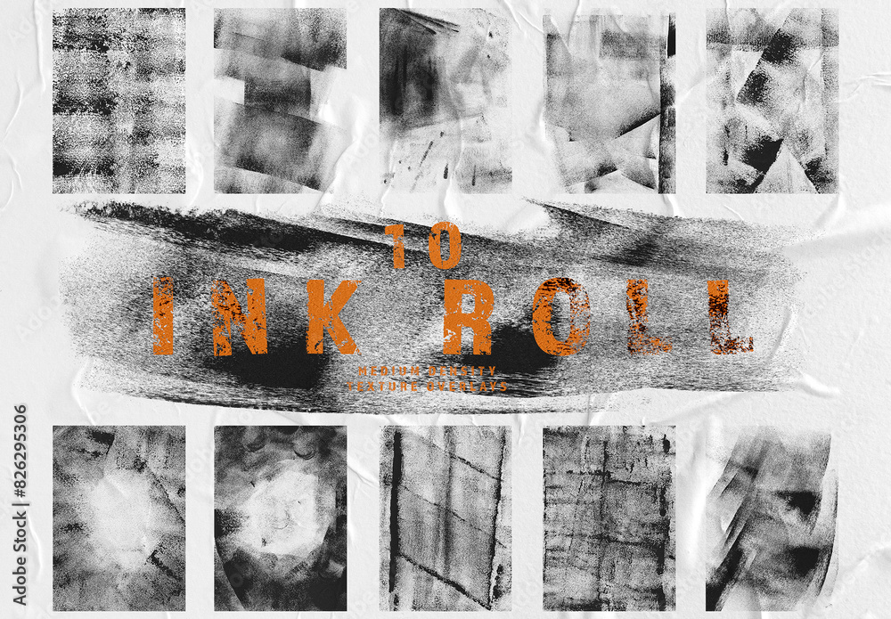 10 Medium Density Ink Roll Texture Overlays. Grunge Paint Stamp Effect ...